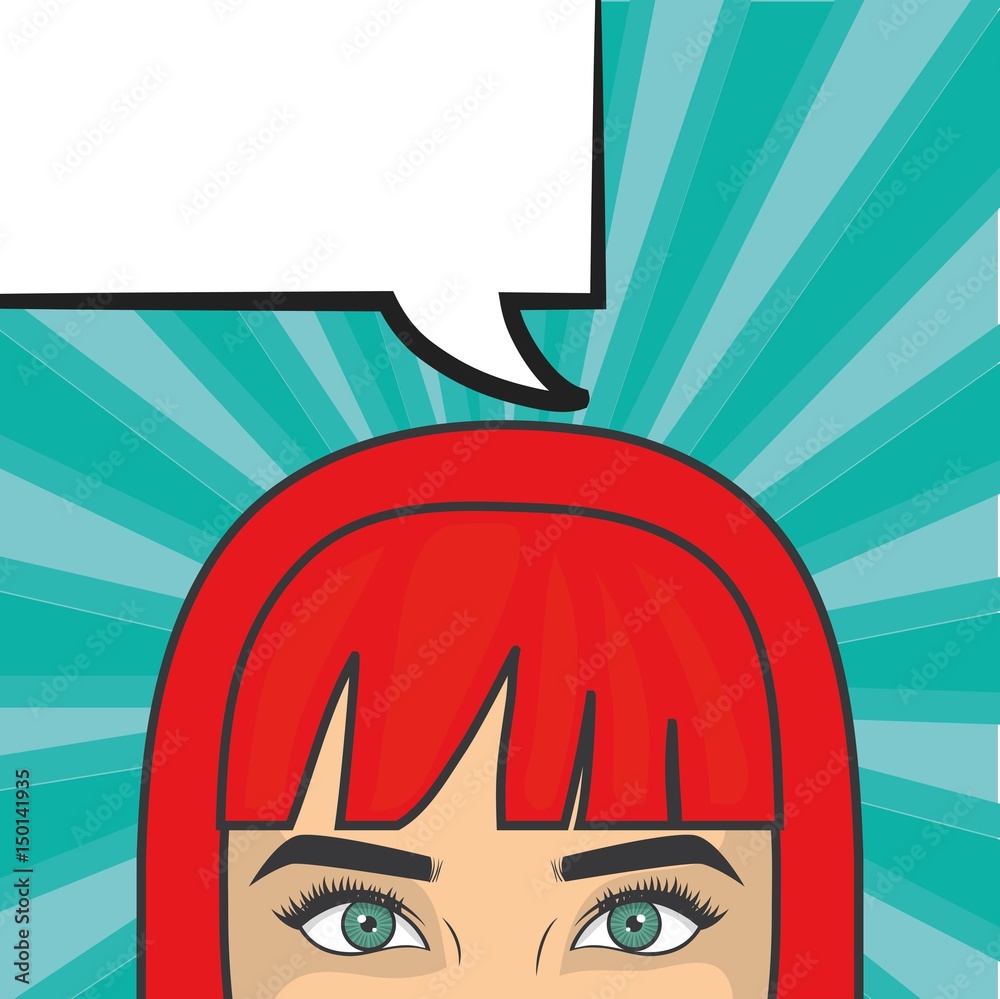 Pop Art Woman With Speech Bubble Icon Over Turquoise Background Colorful Design Vector