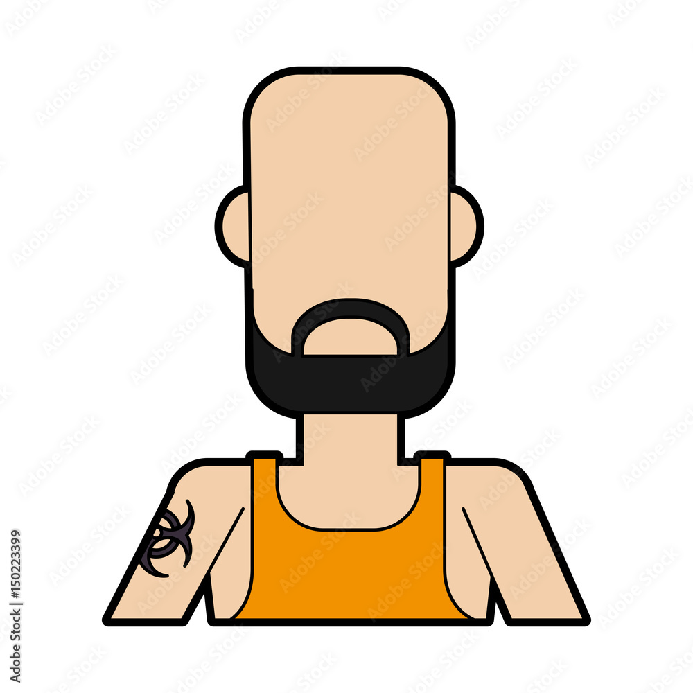 faceless bald man with beard and tattoo on shoulder icon image vector ...