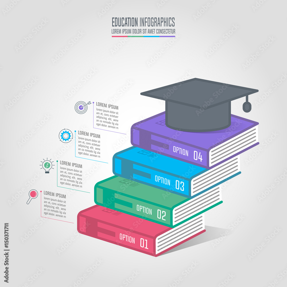 Graduation cap and books with timeline infographic design. Stock Vector ...