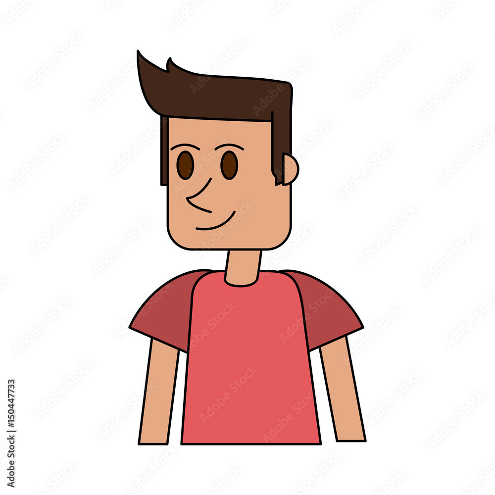 colorful image cartoon front view half body guy with t-shirt and ...