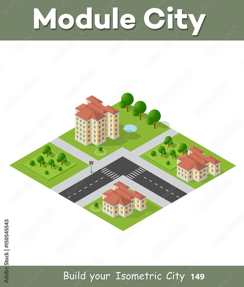 Isometric 3D landscape top view building of modern city architecture of ...