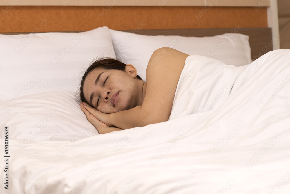 Close up of woman sleeping. Fat girl Stock Photo | Adobe Stock