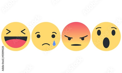 Emoji Set - Lachender Smiley, trauriger Smiley, wütender Smiley ...