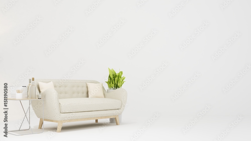 Furniture white background and background in hotel - 3D Rendering Stock ...