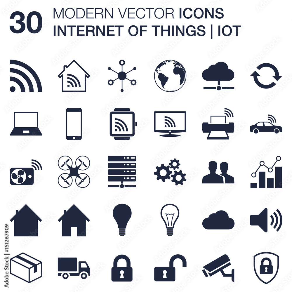 Set of 30 quality icons about internet of things (IOT) technology Stock ...