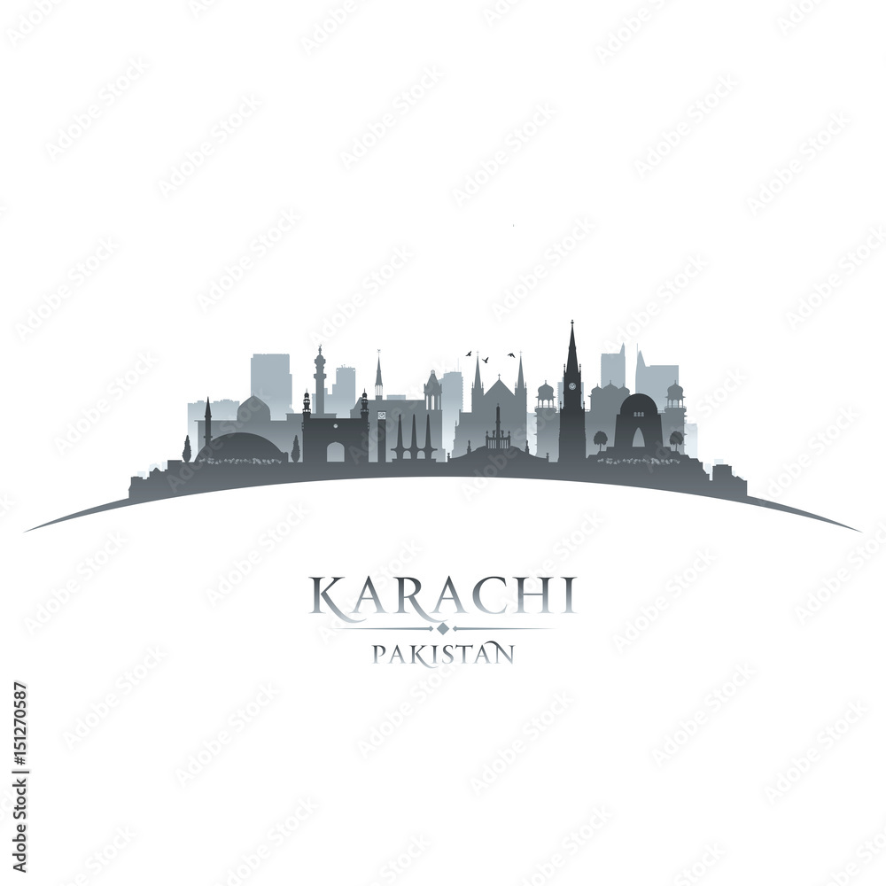 Karachi Pakistan city skyline silhouette white background Stock Vector ...