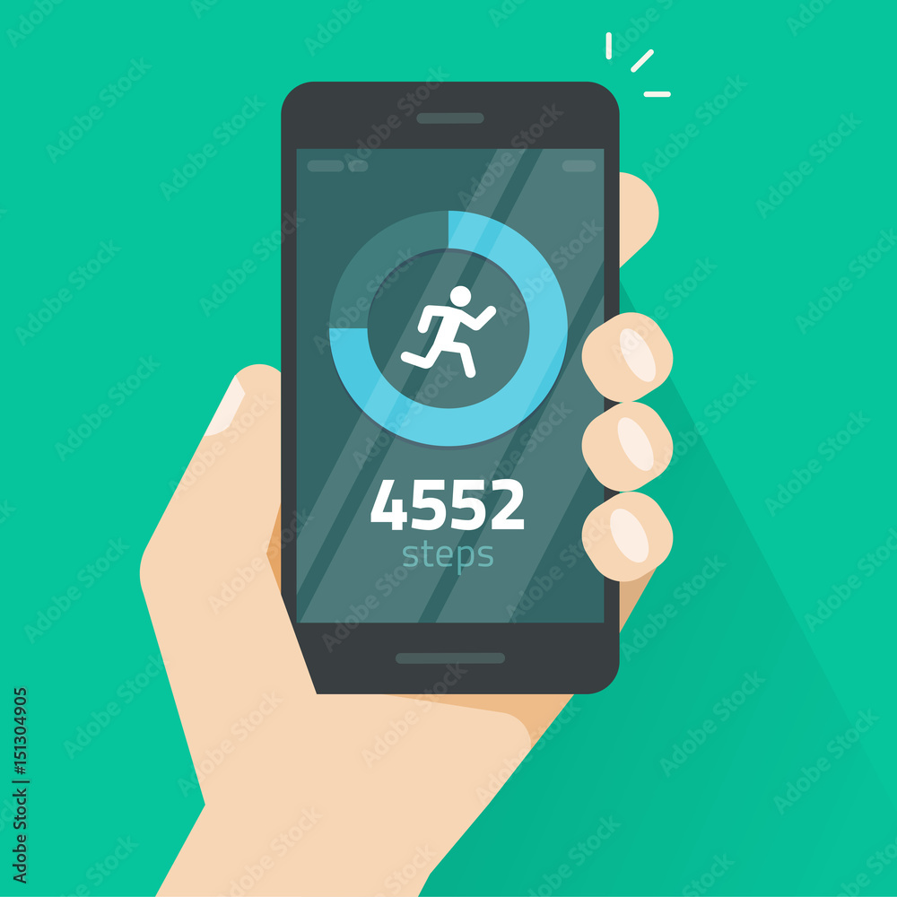 Fitness tracking steps counter app on mobile cell phone screen vector ...