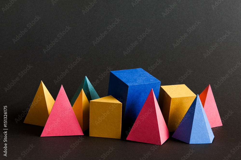 Colorful abstract solid figures composition. Three-dimensional prism ...