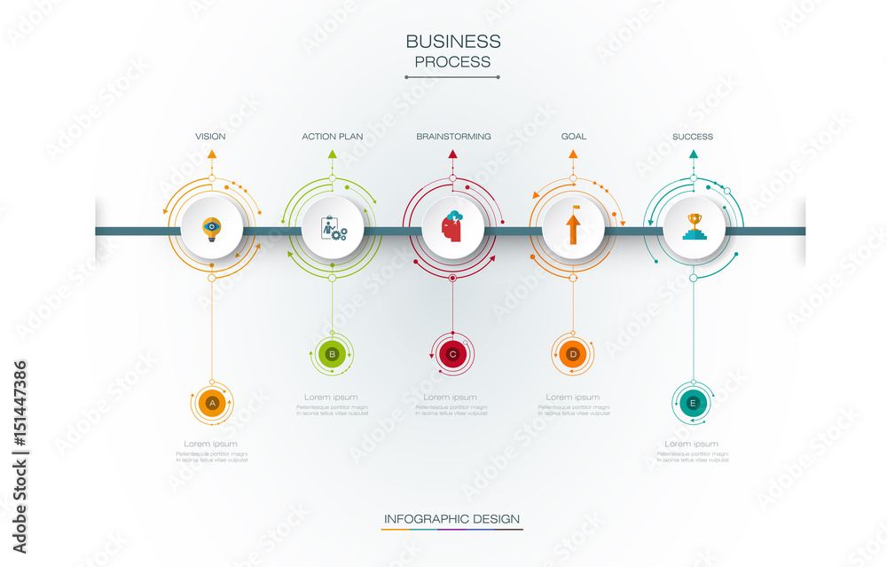 Vector infographics timeline template with 3D paper label and 5 options ...