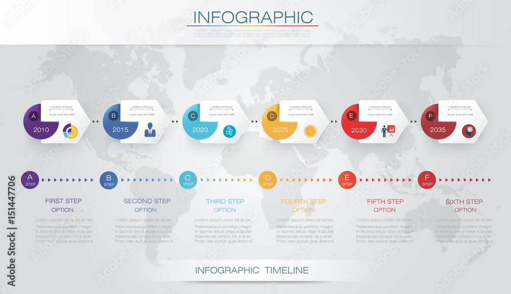 Vector infographics timeline design template with 3D paper label and ...