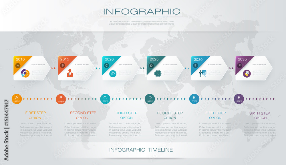 Vector infographics timeline design template with 3D paper label and ...