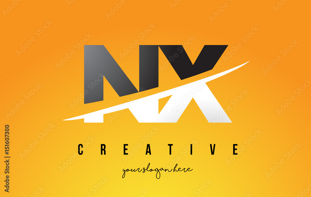 Vetor NX N X Letter Modern Logo Design with Yellow Background and ...