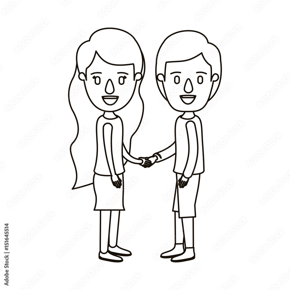 silhouette caricature full body couple in casual clothing handshake ...