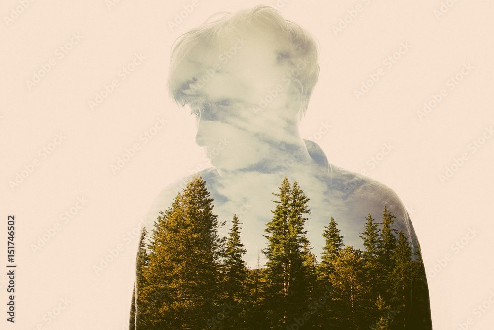 Double exposure of woman and trees Stock Photo | Adobe Stock