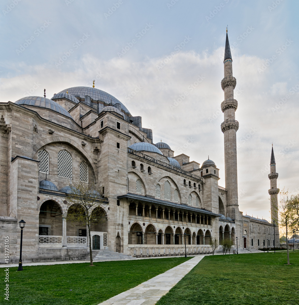 Exterior day angled shot of Suleymaniye Mosque, an Ottoman imperial ...