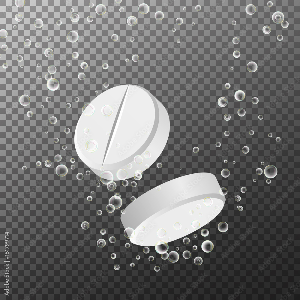 Soluble Drug With Fizzy Isolated On Checkered Background. Vector ...