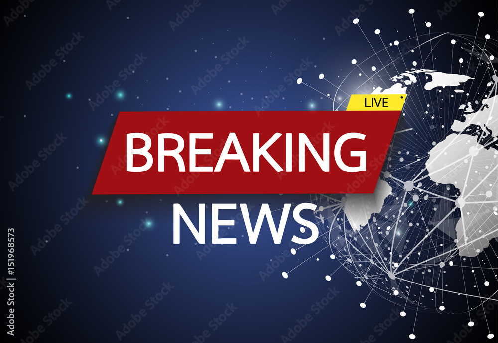 Breaking news live on world map connection background. Business ...