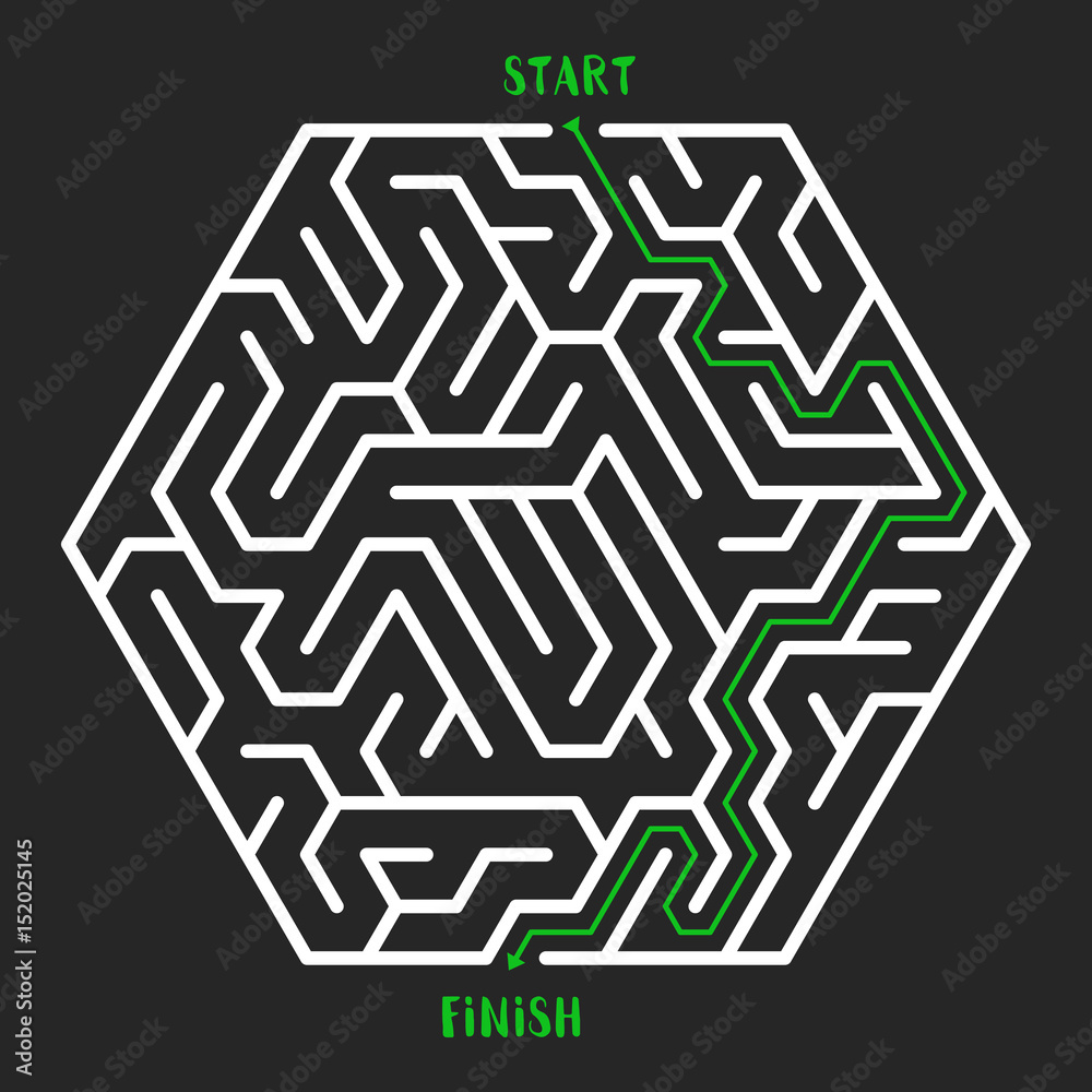 Hexagonal Maze Game background. Labyrinth with Entry and Exit. Vector ...