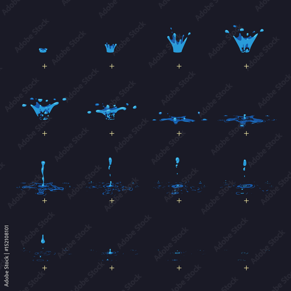 Cartoon vector water splash with drops fx animation frames sprite sheet ...