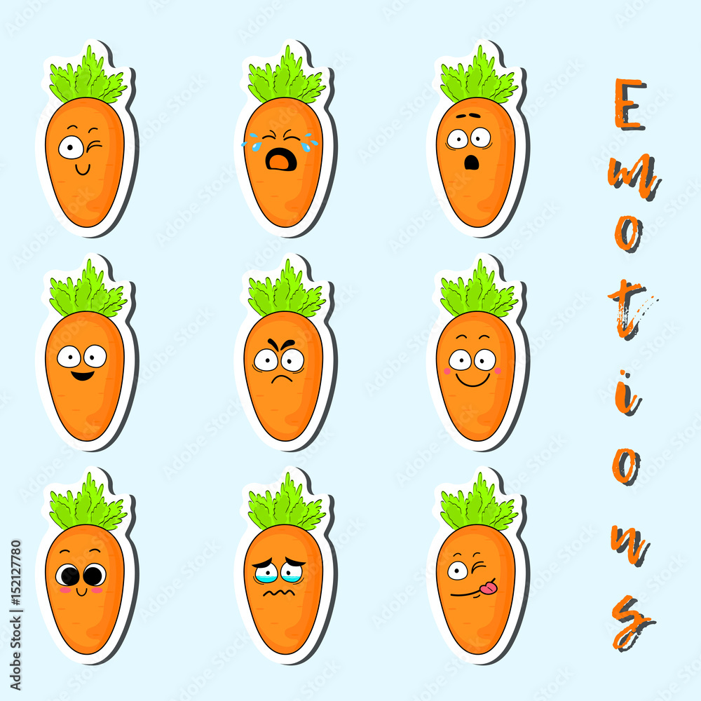 Cartoon carrot cute character face isolated vector illustration. Funny ...