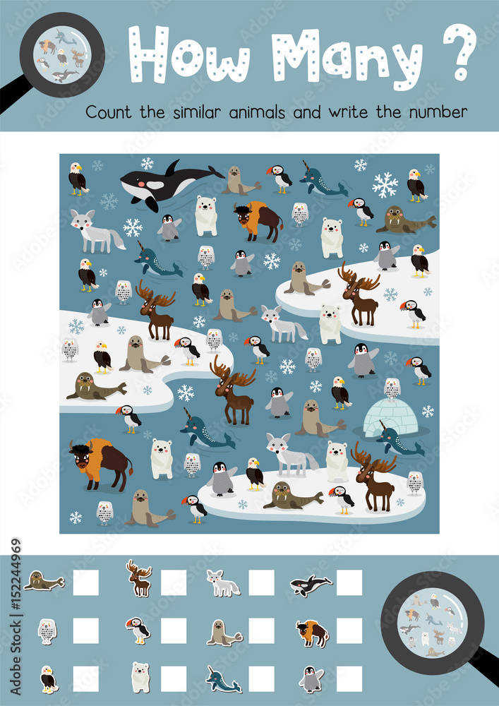 Counting game of arctic animals for preschool kids activity worksheet ...