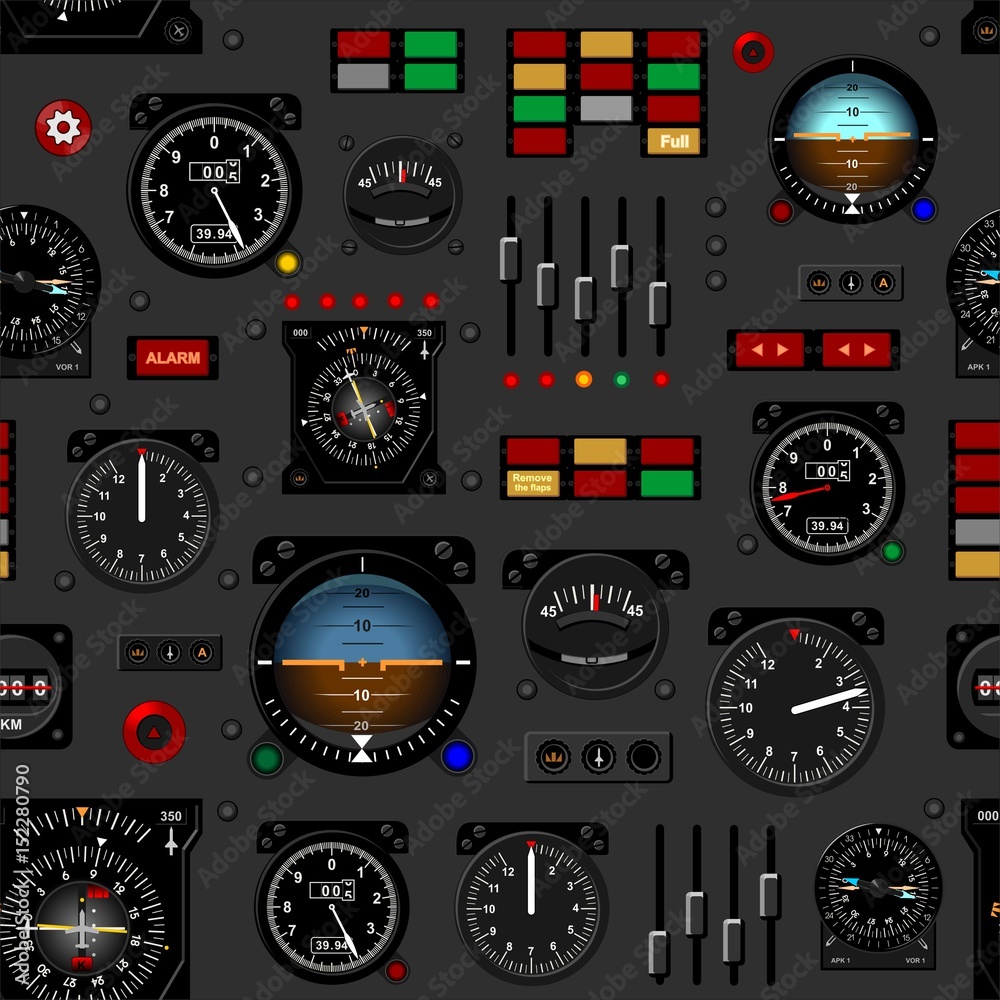 Airplane instrument panel. Aircraft dashboard. Creative seamless ...
