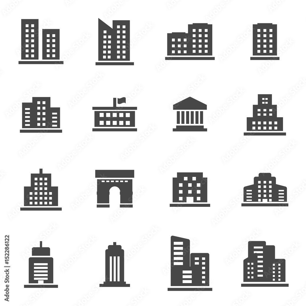 Vector black buildings icons set Stock Vector | Adobe Stock