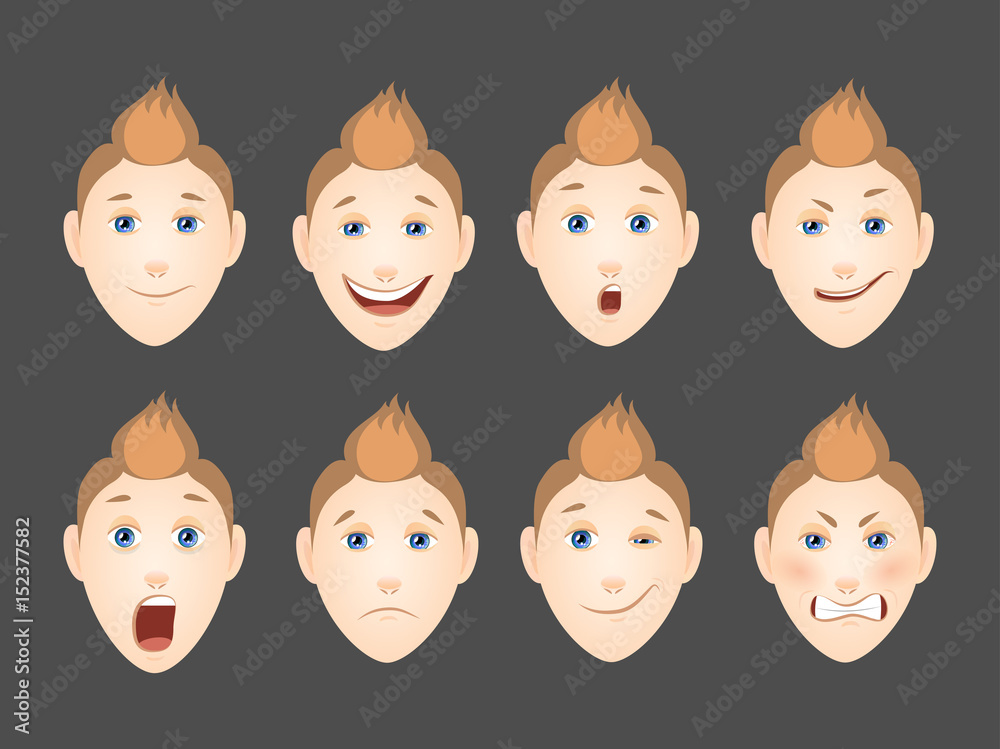 The set of emotions teen. Vector illustration. Eight different human ...