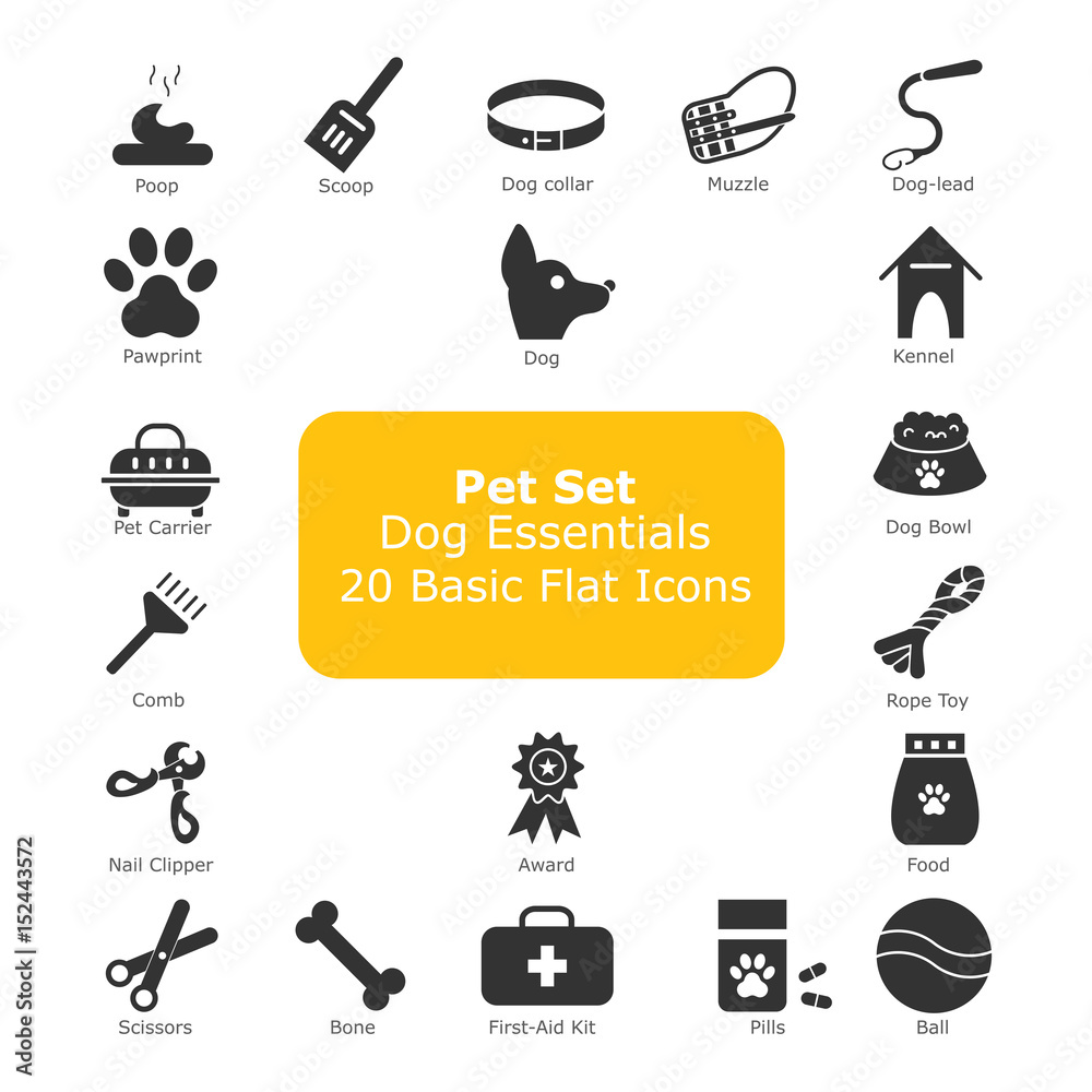 Vector de Stock Simple pictograms of dog essentials. Set of pet icons ...