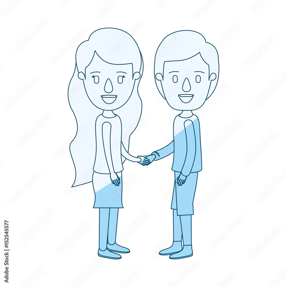 Vetor blue silhouette shading caricature full body couple in casual ...