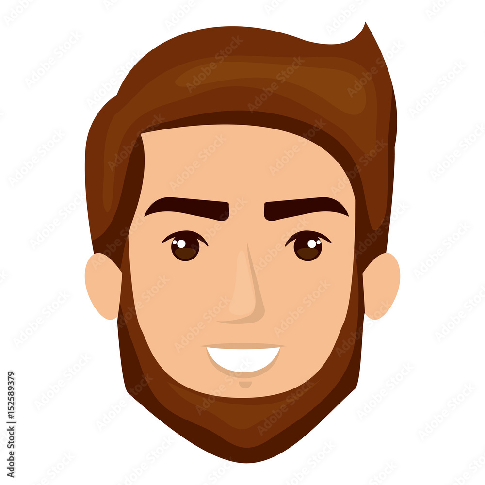 white background of smiling man face with brown hair and beard and ...