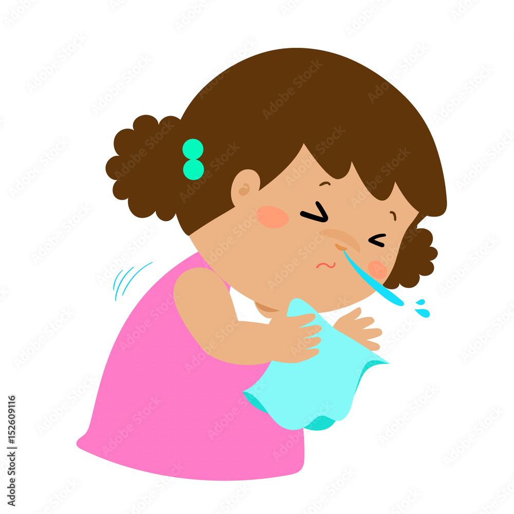 Little girl sneezing cartoon vector. Stock Illustration | Adobe Stock