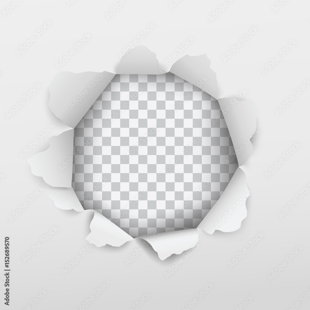 Vector realistic torn hole in the paper with transparent background ...