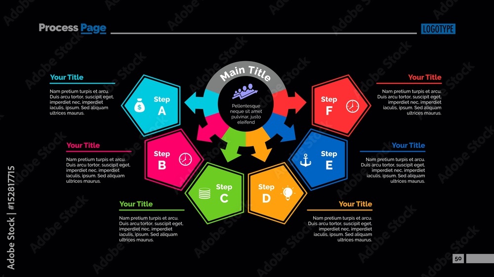 Six Pentagon Options Slide Template Stock Vector | Adobe Stock