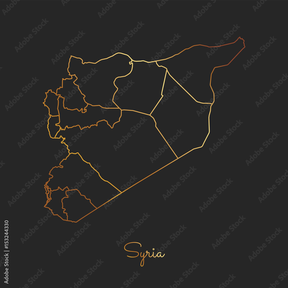 Syria region map: golden gradient outline on dark background. Detailed ...