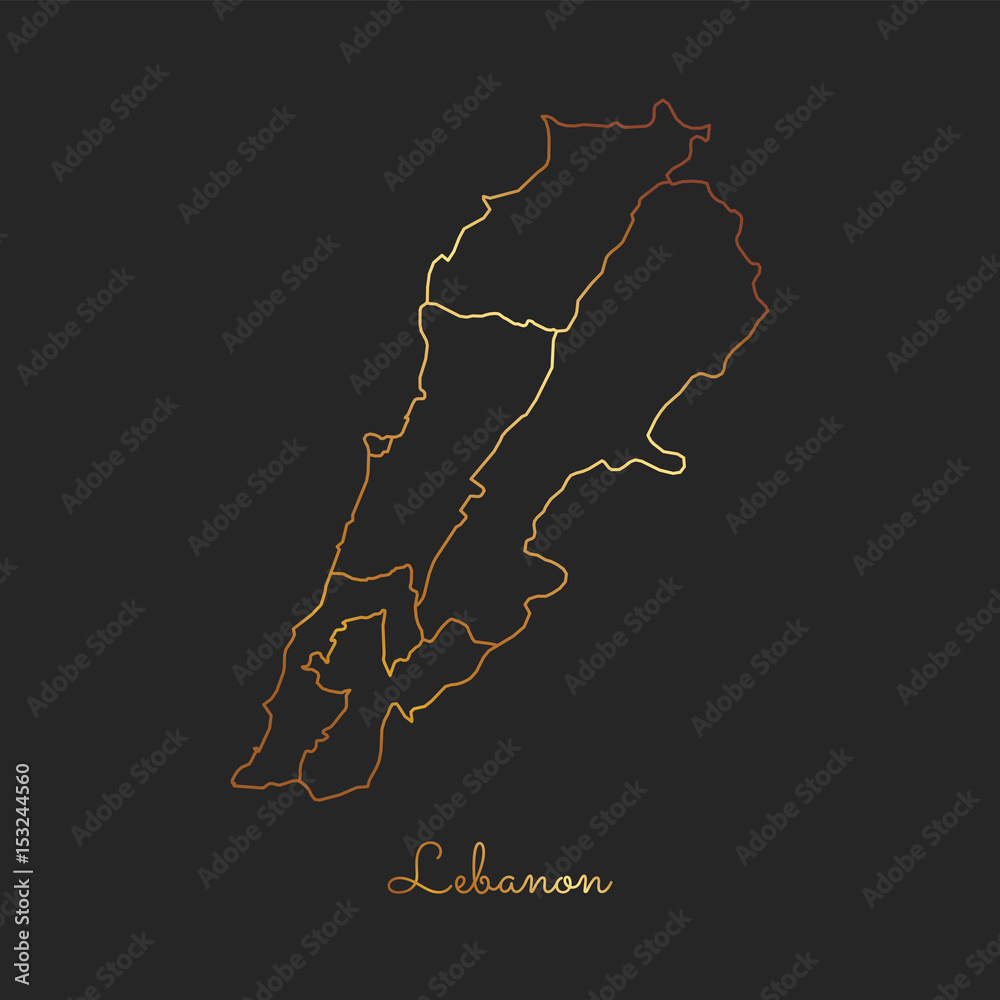 Lebanon region map: golden gradient outline on dark background ...
