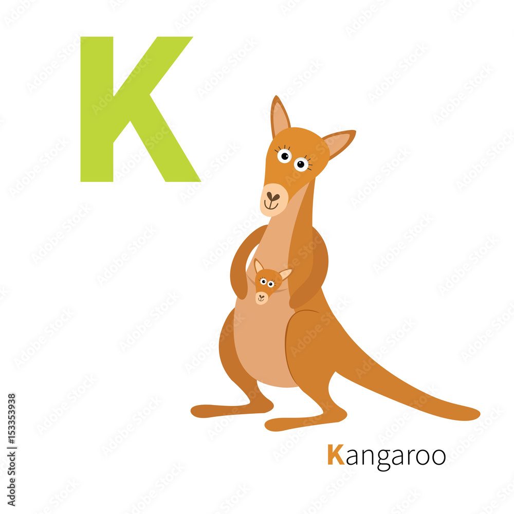 ABC english alphabet. Letter K. Kangaroo mom with baby in the pocket ...