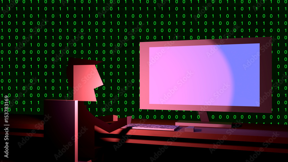 Businessman working with computer at office desk. Concept of cyber ...