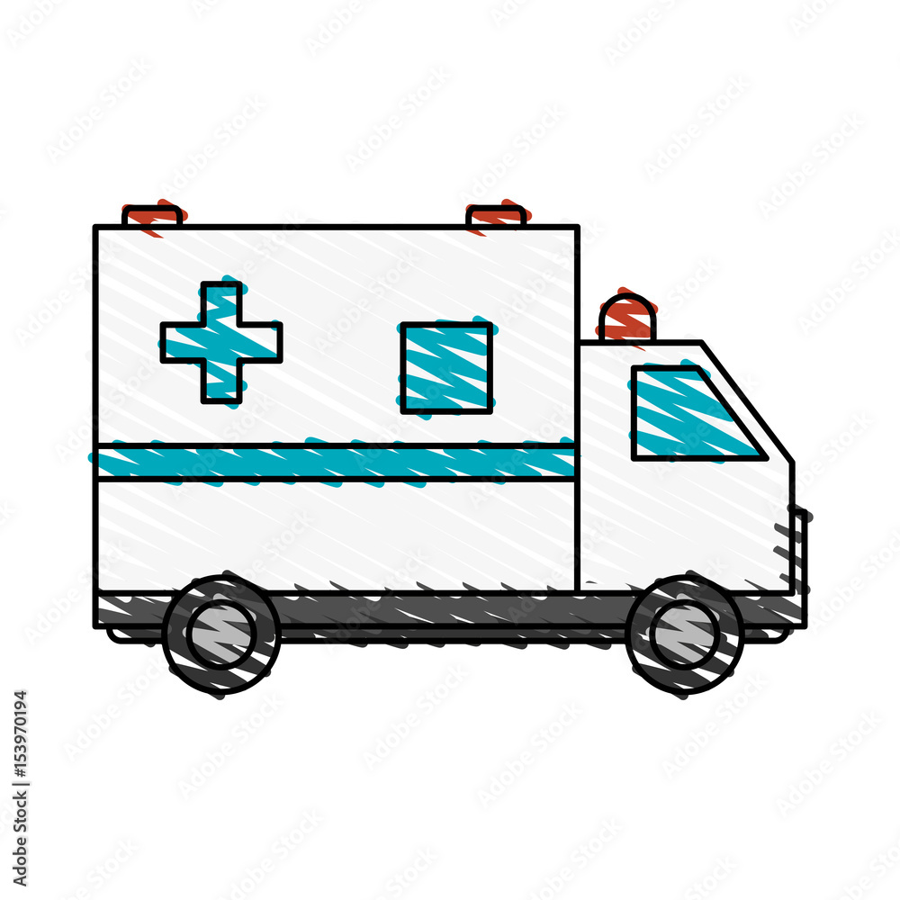 color crayon stripe cartoon ambulance truck with cross symbol vector ...