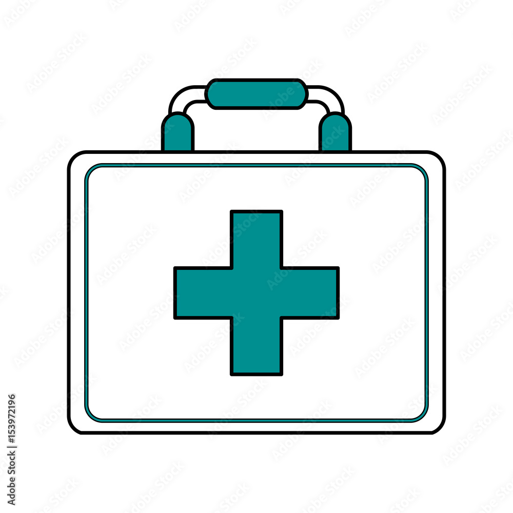 color silhouette image cartoon first aid kit with blue symbol cross ...