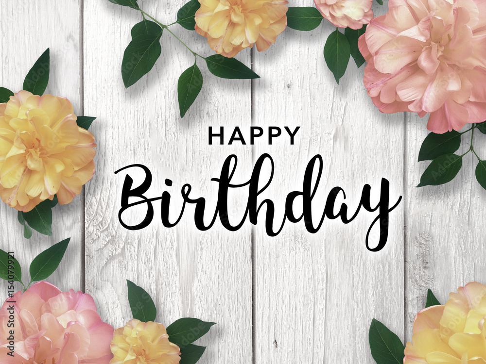 Happy Birthday Card with Flower Border Stock Photo | Adobe Stock