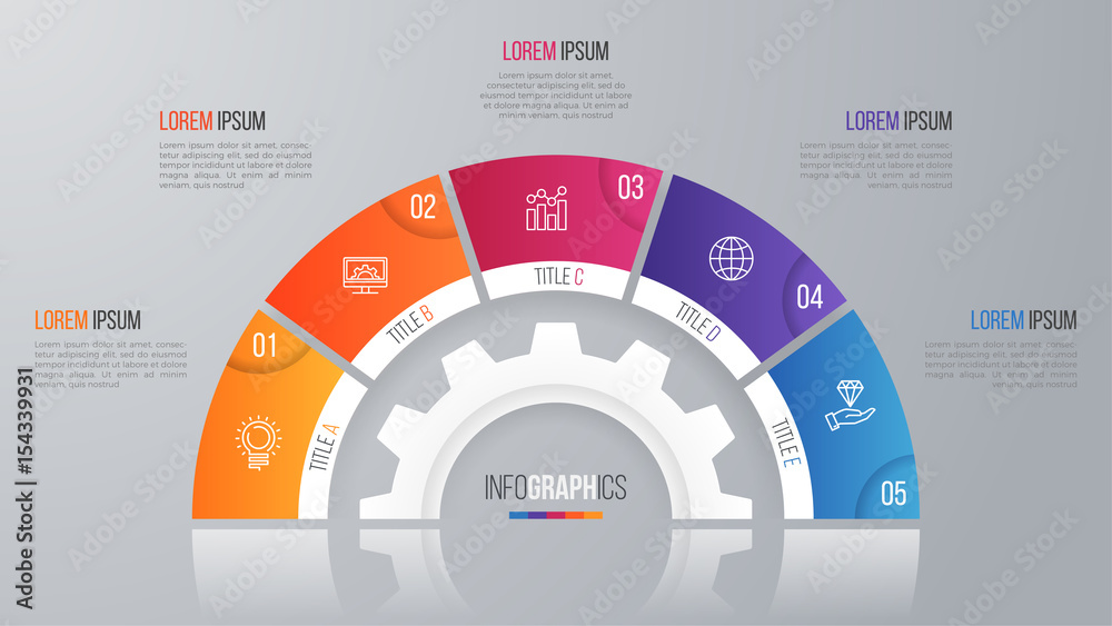 Vector circle chart template for infographics with 5 options. Stock ...