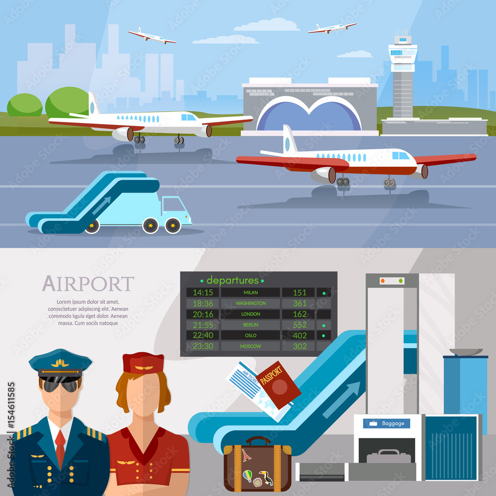 Airport international airlines banner airport terminal aircraft runway ...