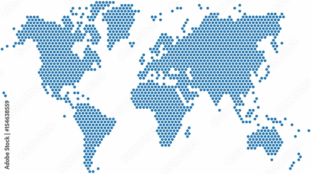 Hexagon shape world map on white background, vector illustration. Stock ...