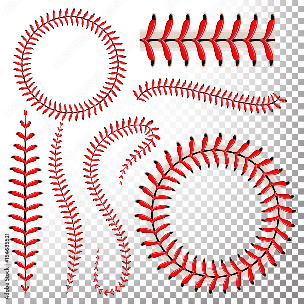 Baseball Stitches Vector Set. Baseball Red Lace Isolated On Transparent ...