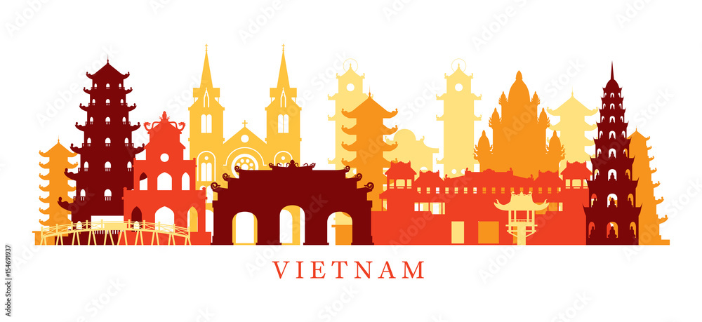 Vietnam Architecture Landmarks Skyline, Shape Stock Vector | Adobe Stock