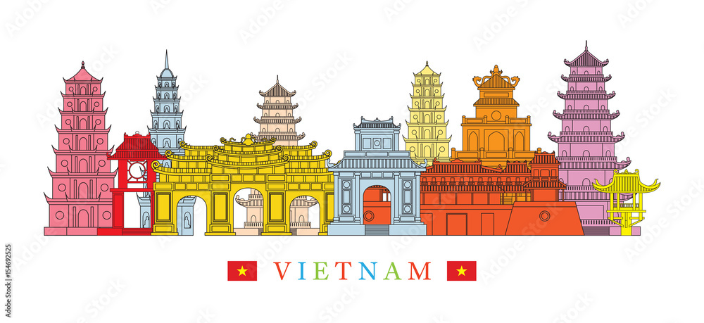 Vietnam Architecture Landmarks Skyline Stock Vector | Adobe Stock