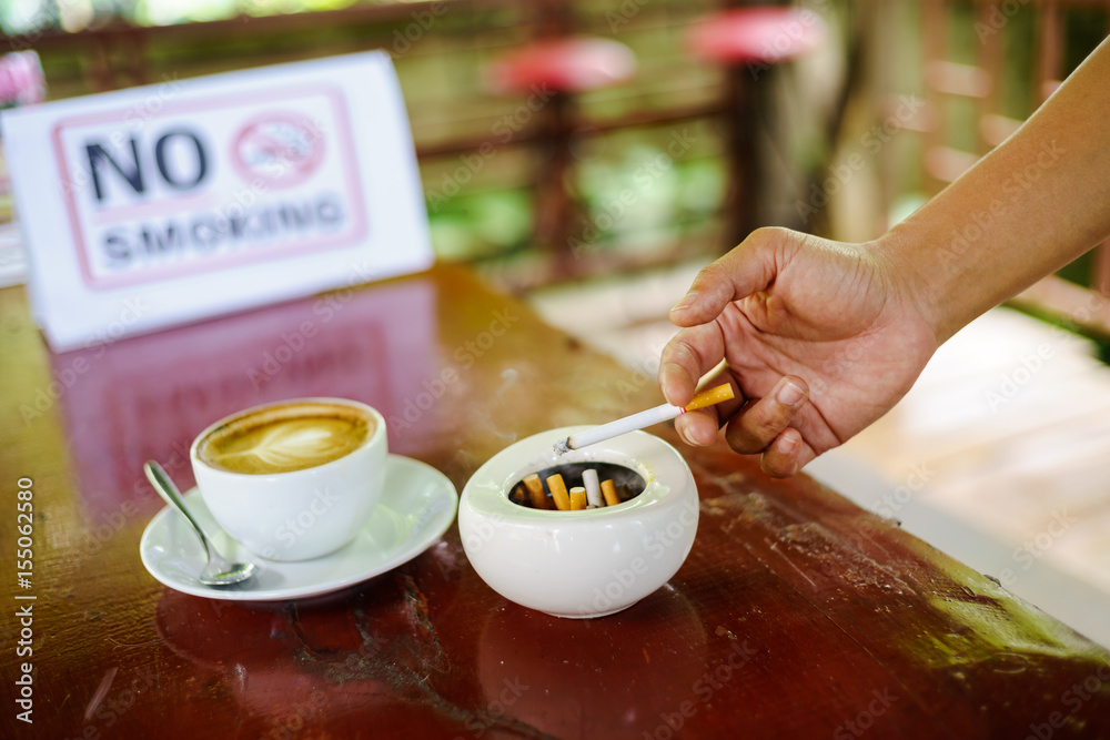 ภาพถ่าย Stock World No Tobacco Day. coffee and cigarette with ashtray ...