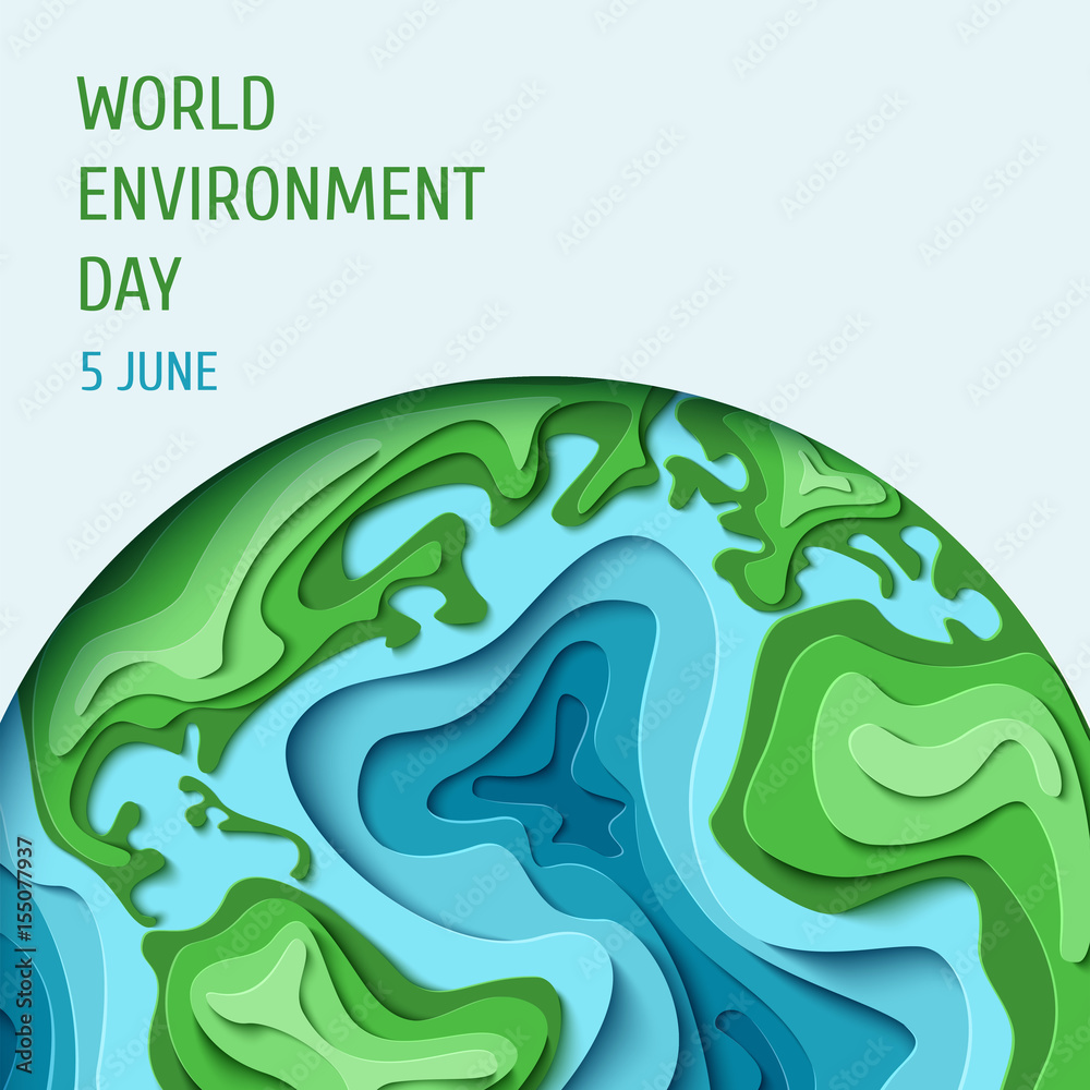 World Environment day concept. 3d paper cut eco friendly design. Vector ...