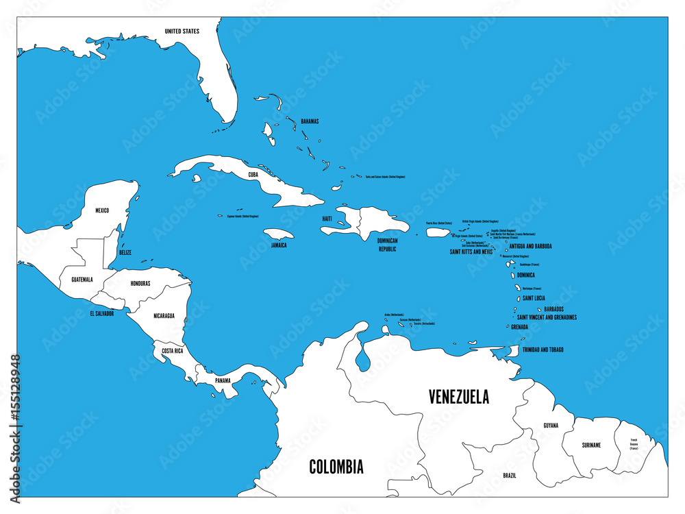 Image vectorielle Stock Central America and Carribean states political ...